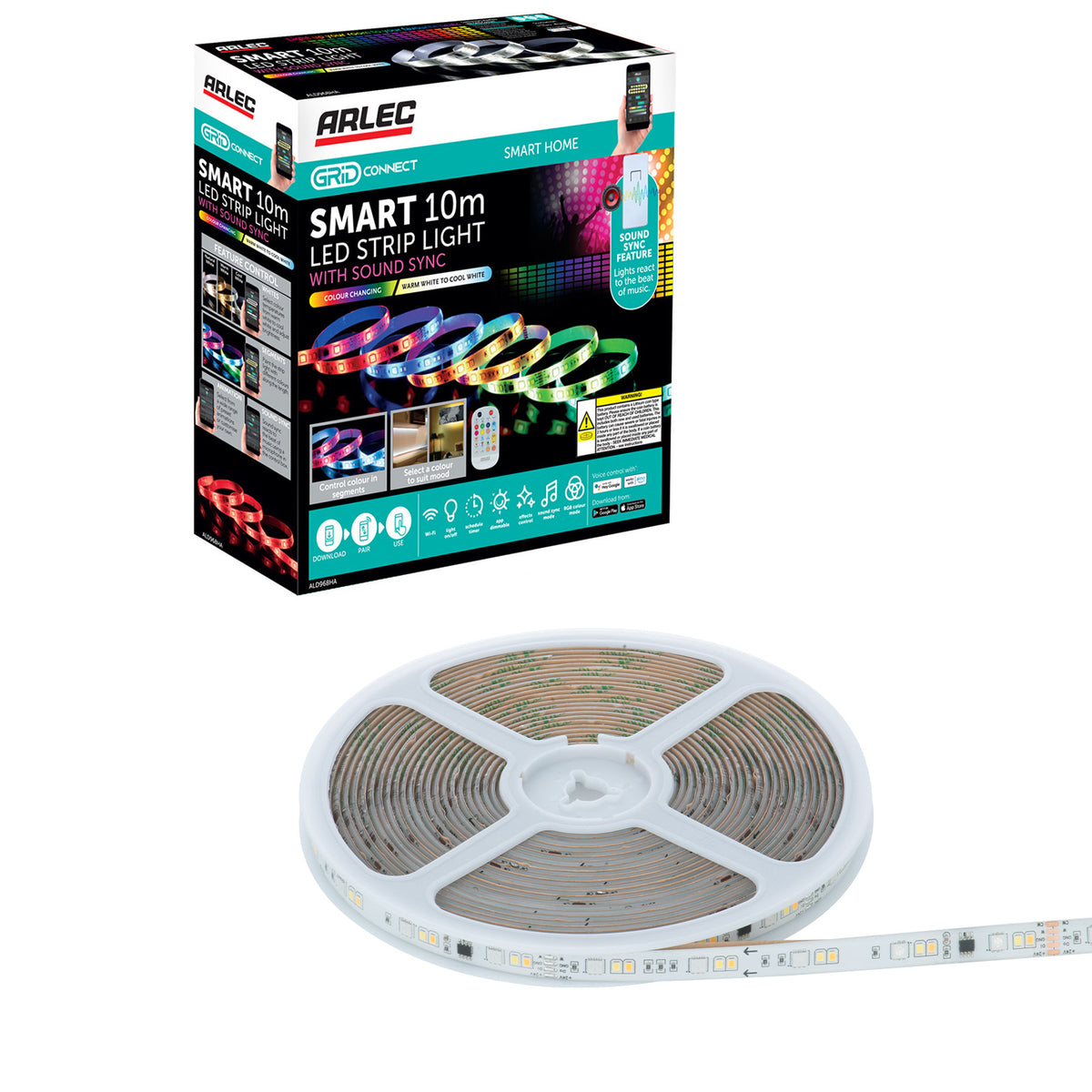 Arlec White 10m Grid Connect Smart LED Strip Light with Sound Sync