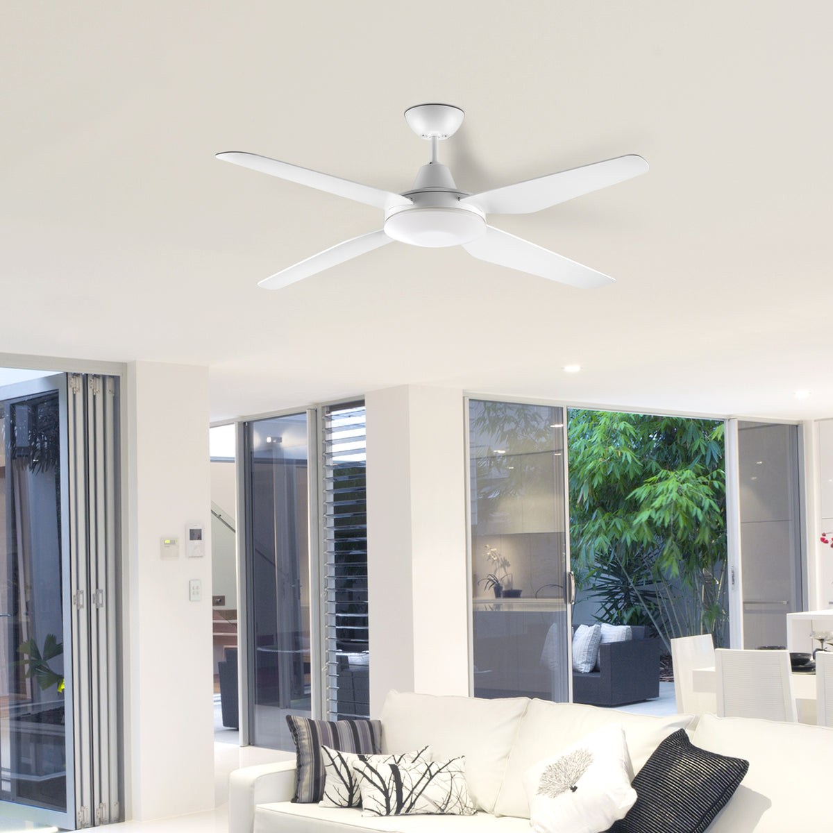Arlec Madrid White 4-Blade 130cm Grid Connect Smart DC Ceiling Fan Wit