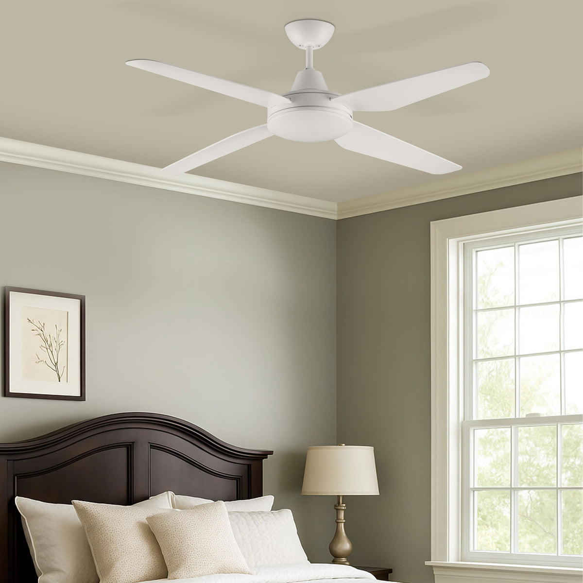 Arlec Madrid White 4-Blade 130cm Grid Connect Smart DC Ceiling Fan wit